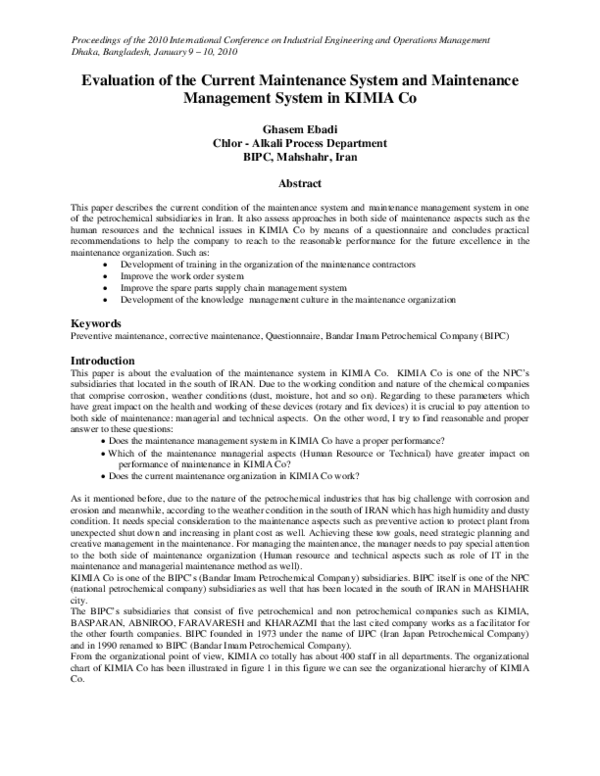 (PDF) Evaluation of the Current Maintenance System and Maintenance ...