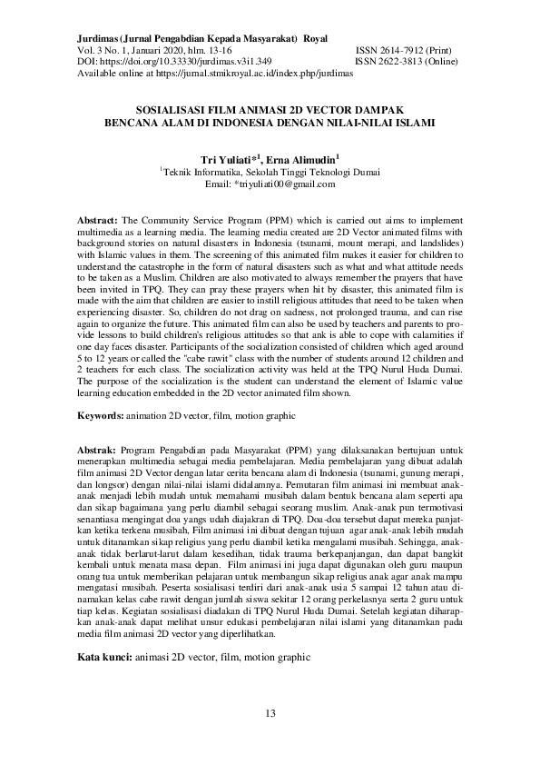 (PDF) Sosialisasi Film Animasi 2D Vector Dampak Bencana Alam DI ...