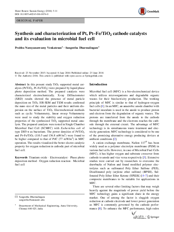(PDF) Synthesis and characterization of Pt, Pt–Fe/TiO2 cathode ...