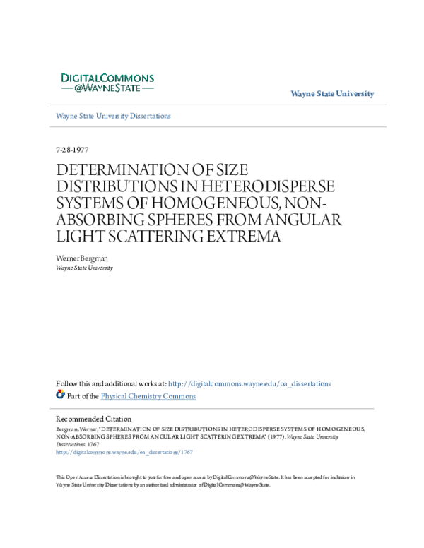 (PDF) Determination of Size Distributions in Heterodisperse Systems of Homogeneous, Non ...