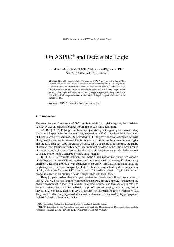 (PDF) On ASPIC+ and Defeasible Logic
