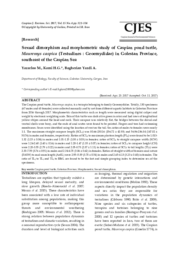 (PDF) Sexual dimorphism and morphometric study of Caspian pond turtle ...