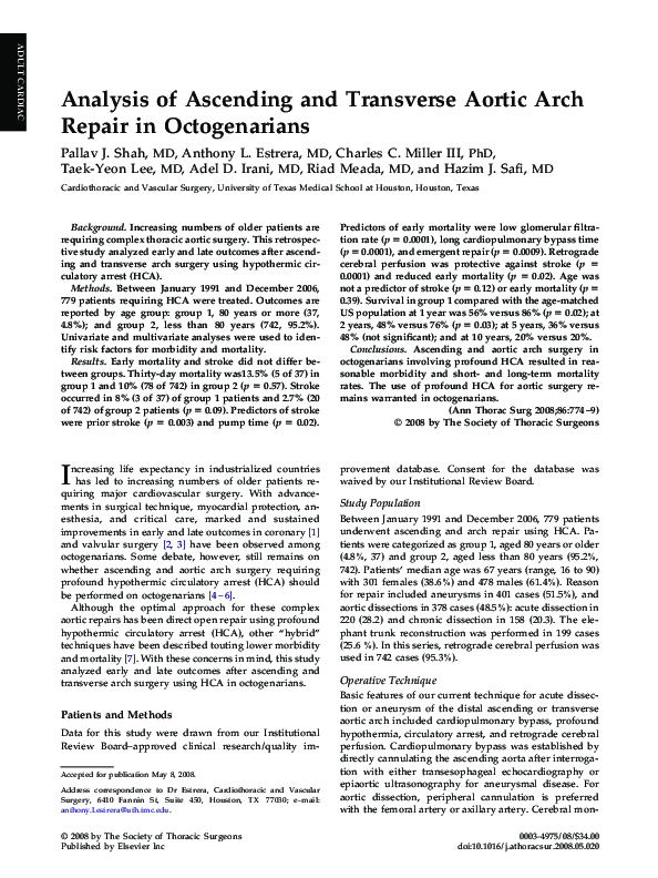 (PDF) Analysis of Ascending and Transverse Aortic Arch Repair in ...