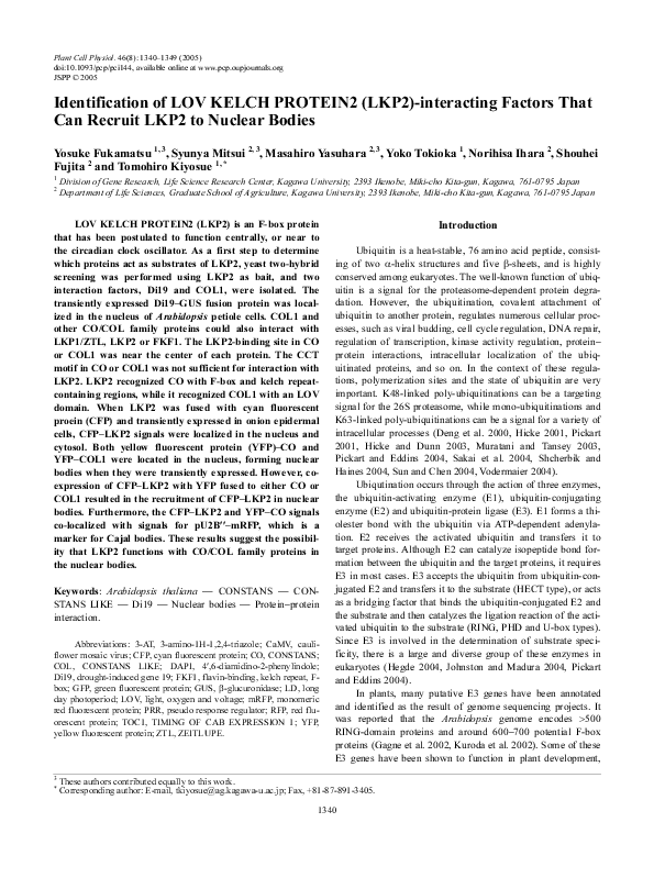 (PDF) Identification of LOV KELCH PROTEIN2 (LKP2)-interacting Factors ...