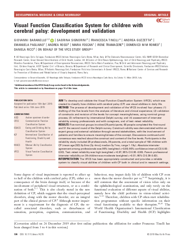 (PDF) Visual Function Classification System for children with cerebral ...