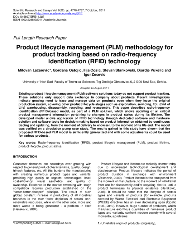 (PDF) Product lifecycle management (PLM) methodology for product ...