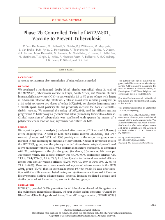 (PDF) Phase 2b Controlled Trial of M72/AS01E Vaccine to Prevent ...