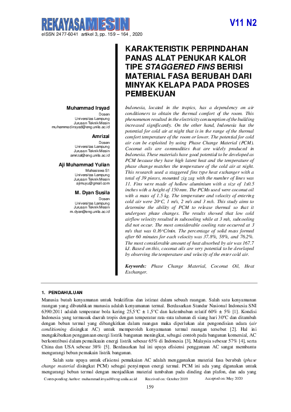 (PDF) Karakteristik Perpindahan Panas Alat Penukar Kalor Tipe Staggered ...