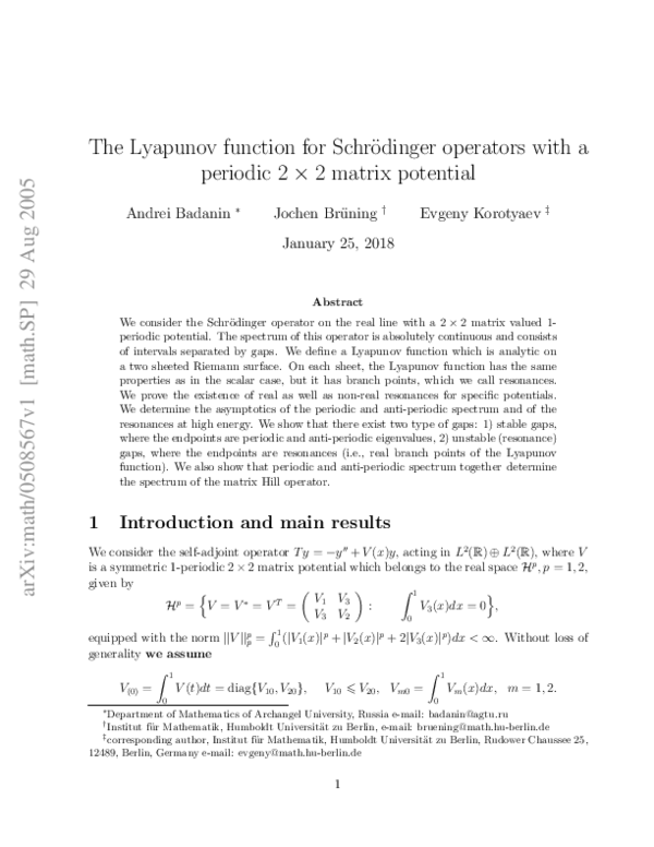 (PDF) The Lyapunov function for Schr dinger operators with a periodic 2 2 matrix potential