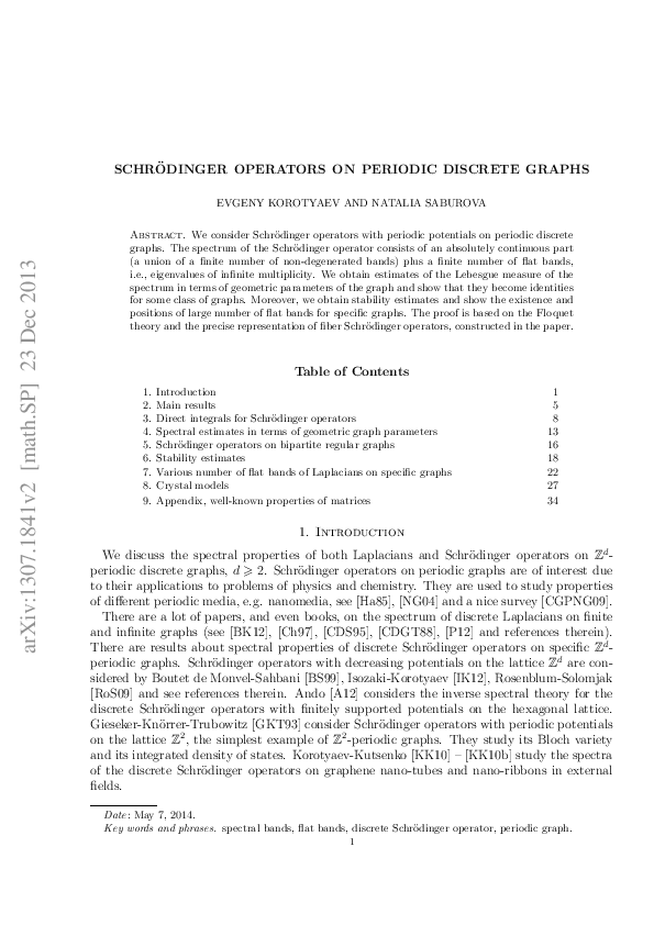Pdf Schrödinger Operators On Periodic Discrete Graphs