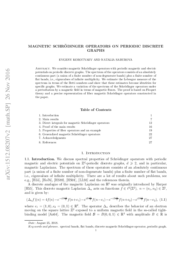 Pdf Magnetic Schrödinger Operators On Periodic Discrete Graphs
