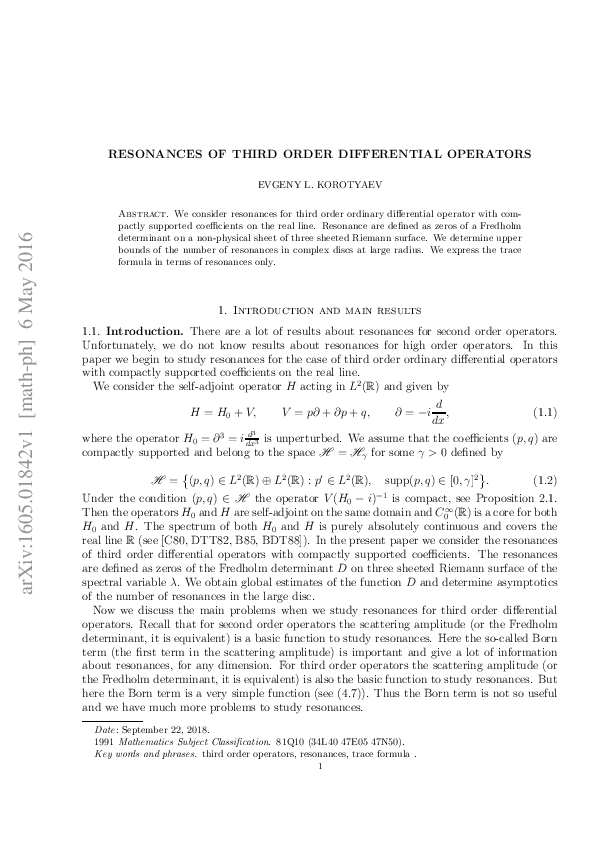 Pdf Resonances Of Third Order Differential Operators