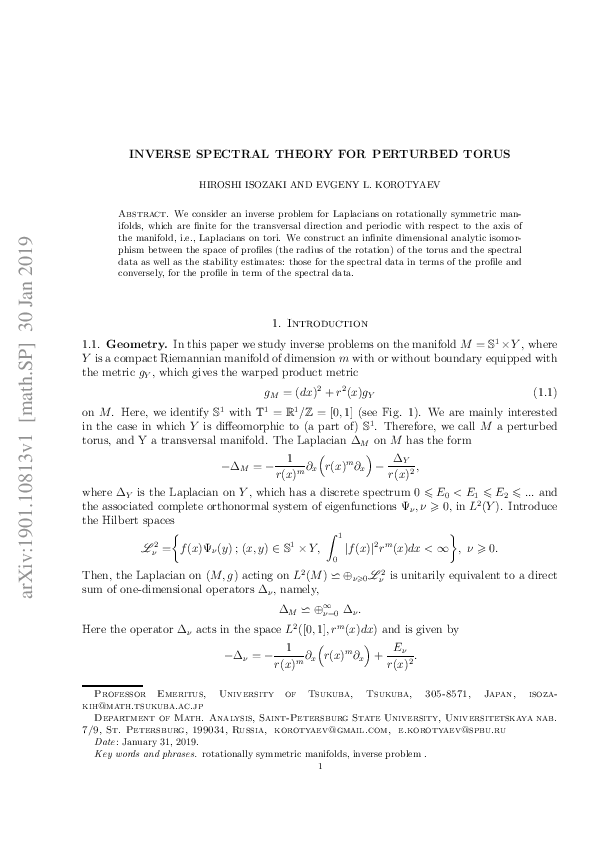 (PDF) Inverse Spectral Theory for Perturbed Torus | Evgeny Korotyaev ...