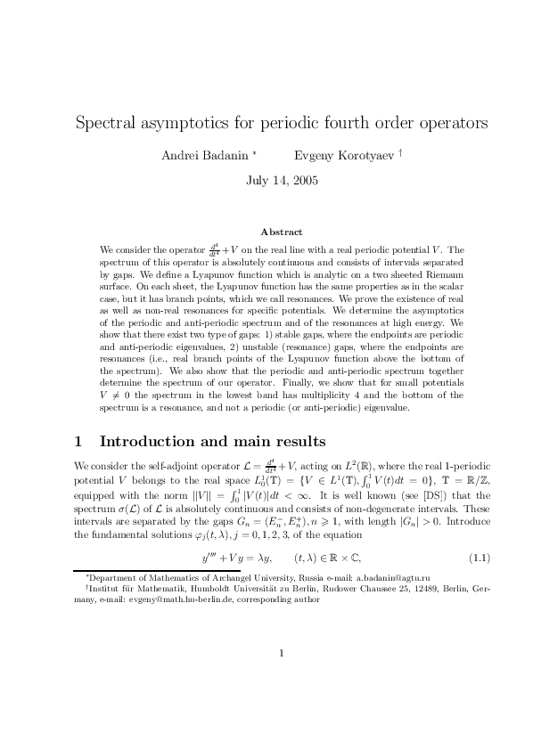 (PDF) Spectral asymptotics for periodic fourth order operators