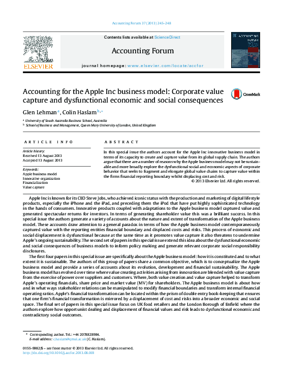 (PDF) Accounting for the Apple Inc business model: Corporate value ...