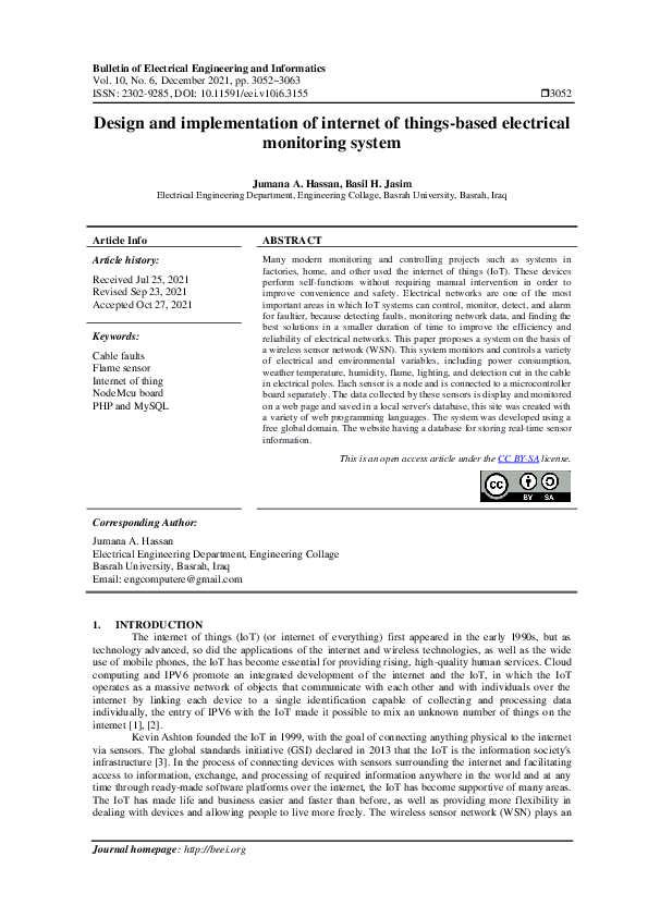 (PDF) Design and implementation of internet of things-based electrical monitoring system