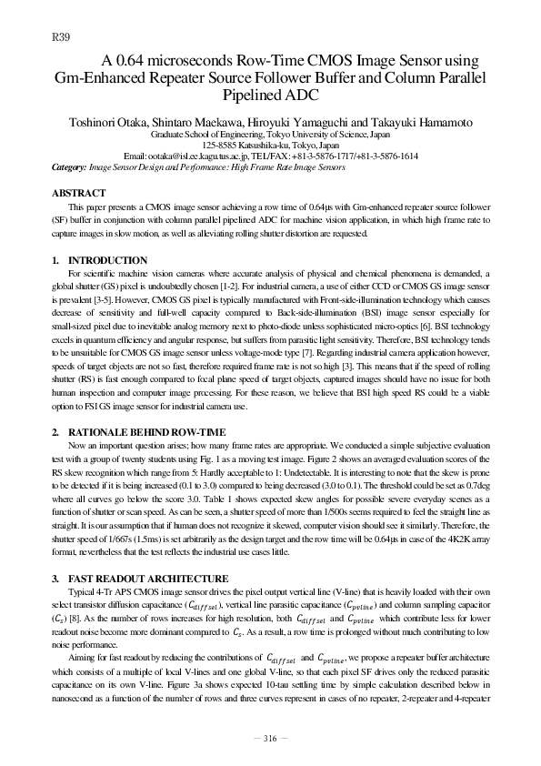 (PDF) R 39 A 0 . 64 microseconds Row-Time CMOS Image Sensor using Gm ...