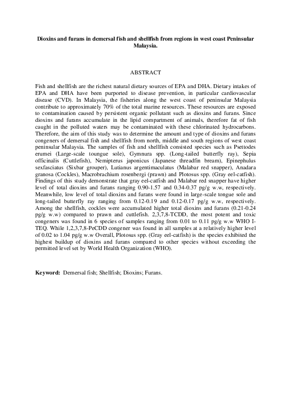 (PDF) Dioxins and furans in demersal fish and shellfish from regions in ...