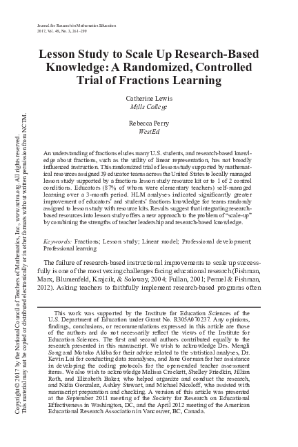 (PDF) Lesson Study to Scale Up Research-Based Knowledge: A Randomized ...