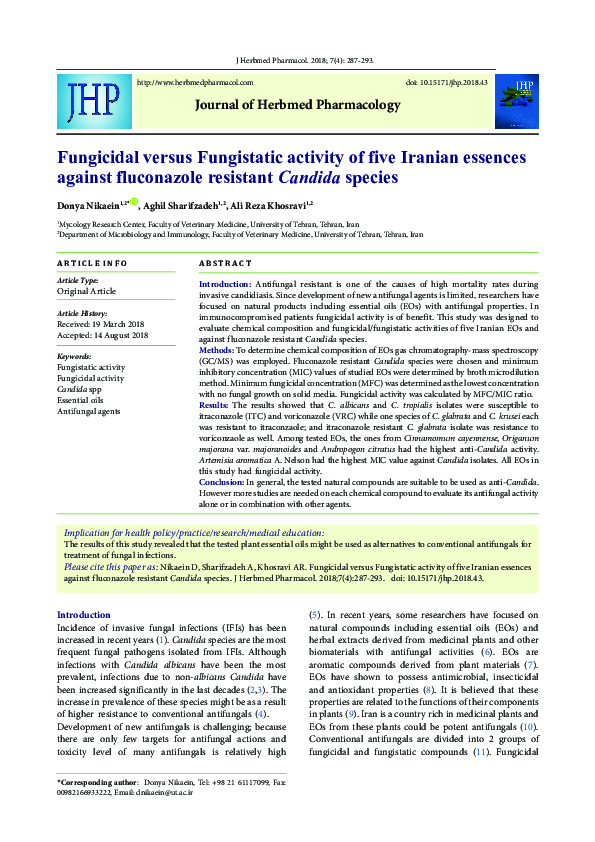 (PDF) Fungicidal versus Fungistatic activity of five Iranian essences ...