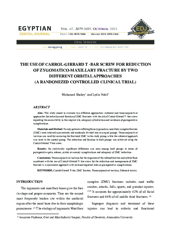 (PDF) The use of Carrol-Girrard T -bar screw for reduction of ...