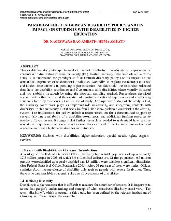 (PDF) Paradigm Shift in German Disability Policy and its Impact on ...