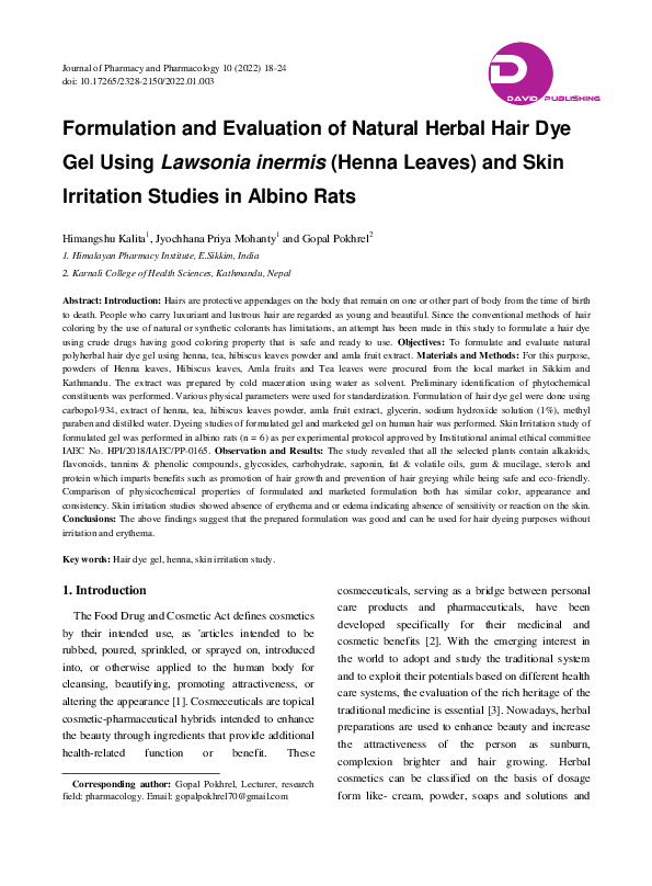 (PDF) Formulation and Evaluation of Natural Herbal Hair Dye Gel Using ...