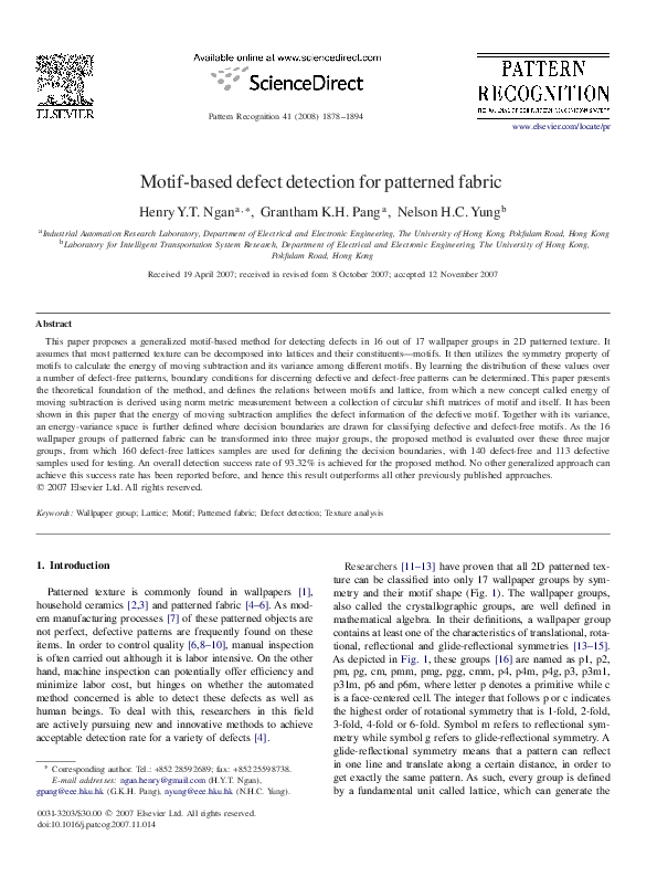 Pdf Motif Based Defect Detection For Patterned Fabric