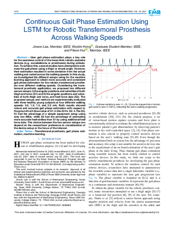 Pdf Continuous Gait Phase Estimation Using Lstm For Robotic Transfemoral Prosthesis Across