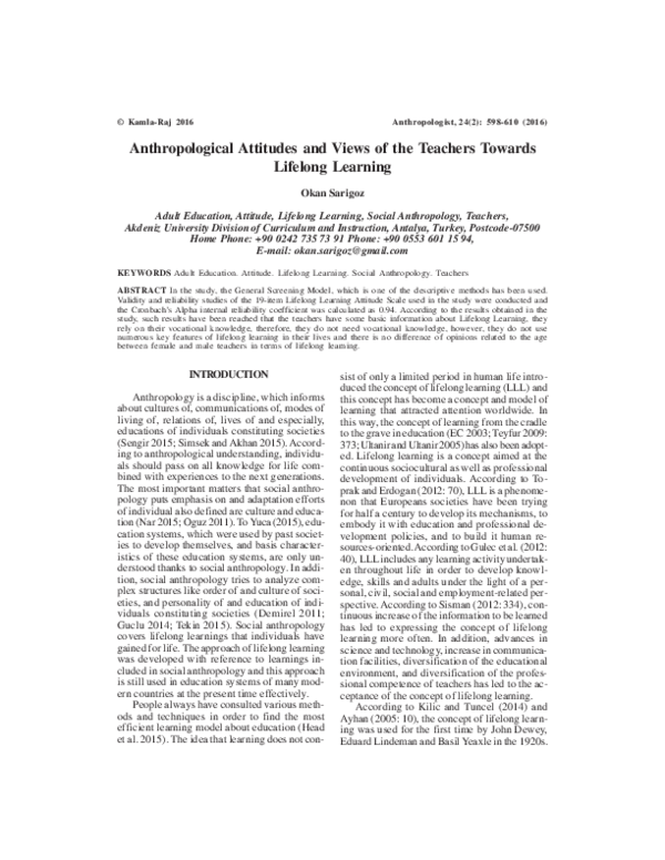 (PDF) Anthropological Attitudes and Views of the Teachers Towards ...