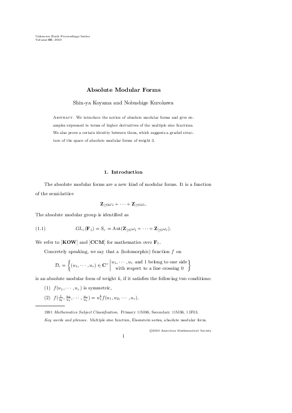 (PDF) Absolute Modular Forms