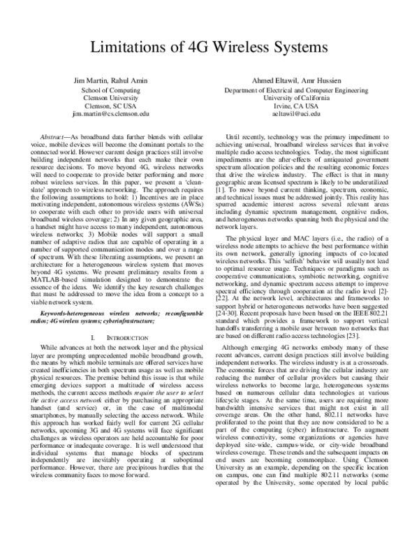 (PDF) Limitations of 4G Wireless Systems