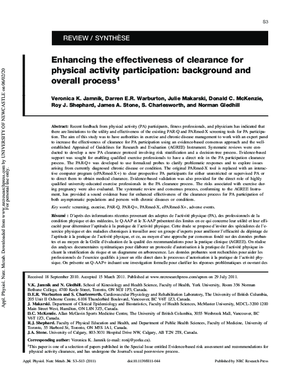 (PDF) Enhancing the effectiveness of clearance for physical activity ...