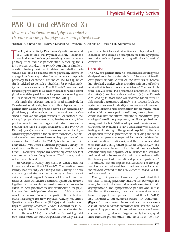 (PDF) PAR-Q+ and ePARmed-X+: new risk stratification and physical ...