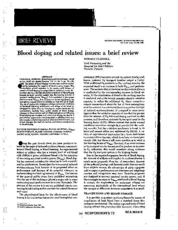(PDF) Blood doping and related issues: a brief review