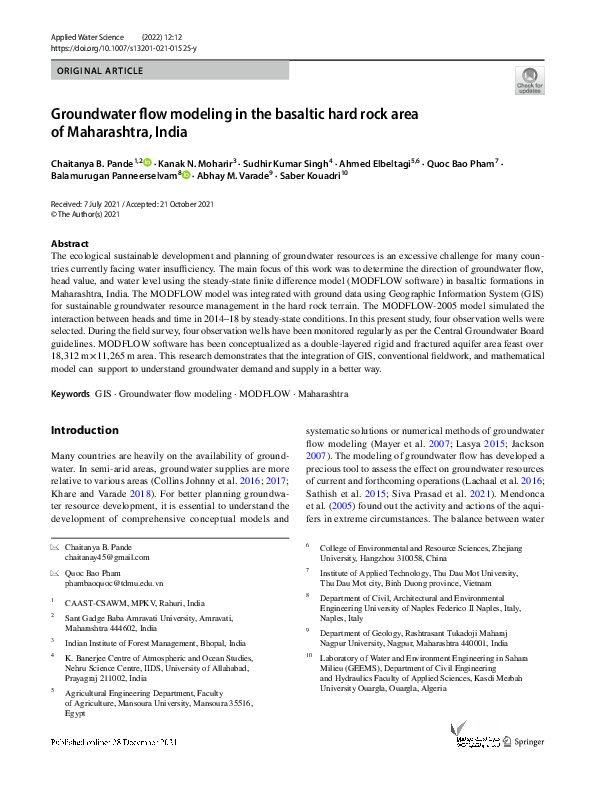 (PDF) Groundwater flow modeling in the basaltic hard rock area of Maharashtra, India