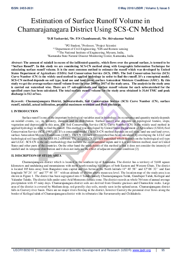(PDF) Estimation of Surface Runoff Volume in Chamarajanagara District ...