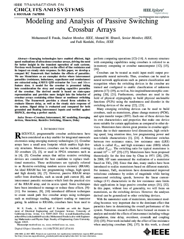 (PDF) Modeling and Analysis of Passive Switching Crossbar Arrays