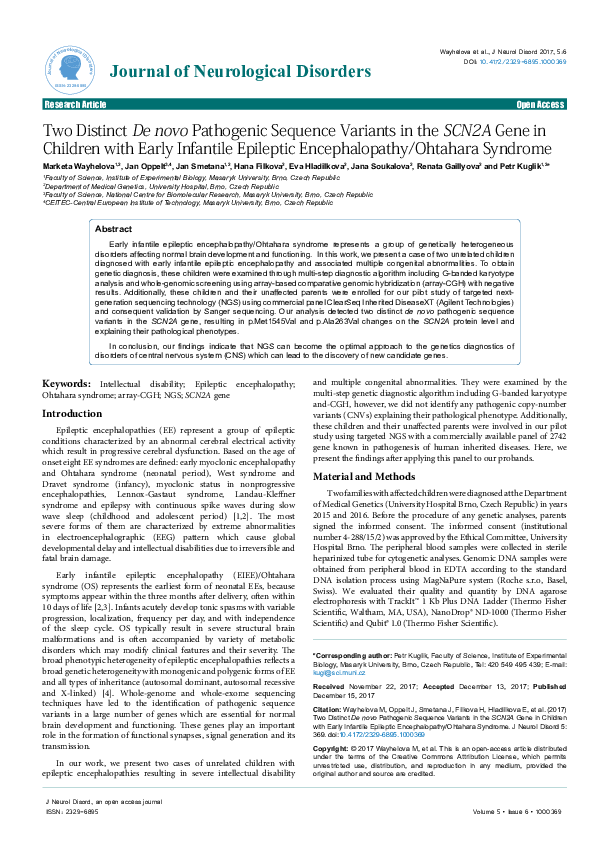 (PDF) Two Distinct De novo Pathogenic Sequence Variants in the SCN2A ...