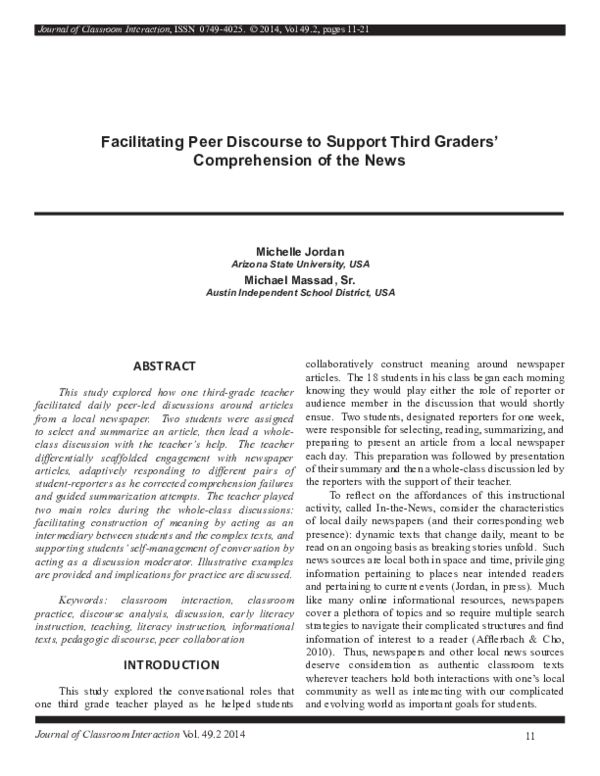 (PDF) Facilitating Peer Discourse to Support Third Graders ...