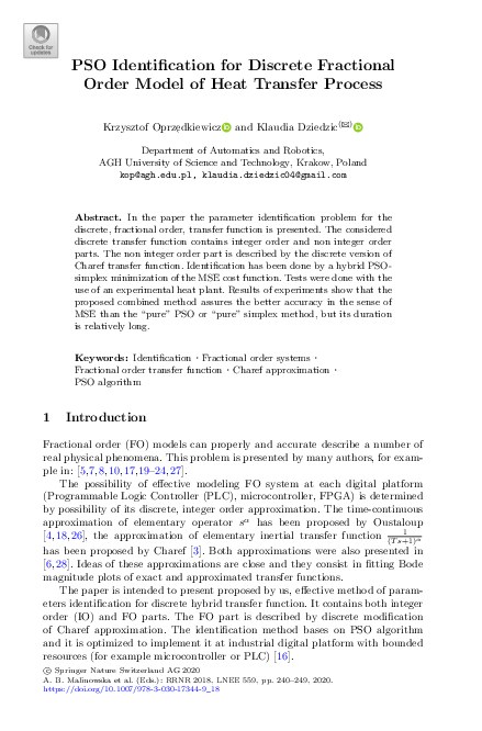 Pdf Pso Identification For Discrete Fractional Order Model Of Heat