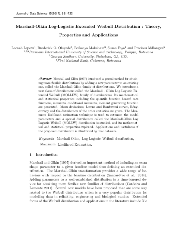 (PDF) Marshall-Olkin Log-Logistic Extended Weibull Distribution : Theory, Properties and ...