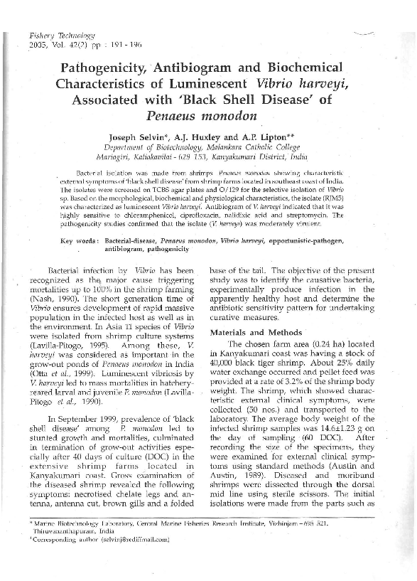 (PDF) Pathogenicity, antibiogram and biochemical characteristics of ...