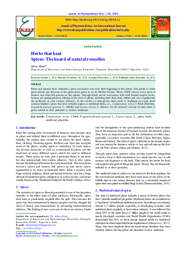 (PDF) Herbs that heal Spices: The hoard of natural remedies