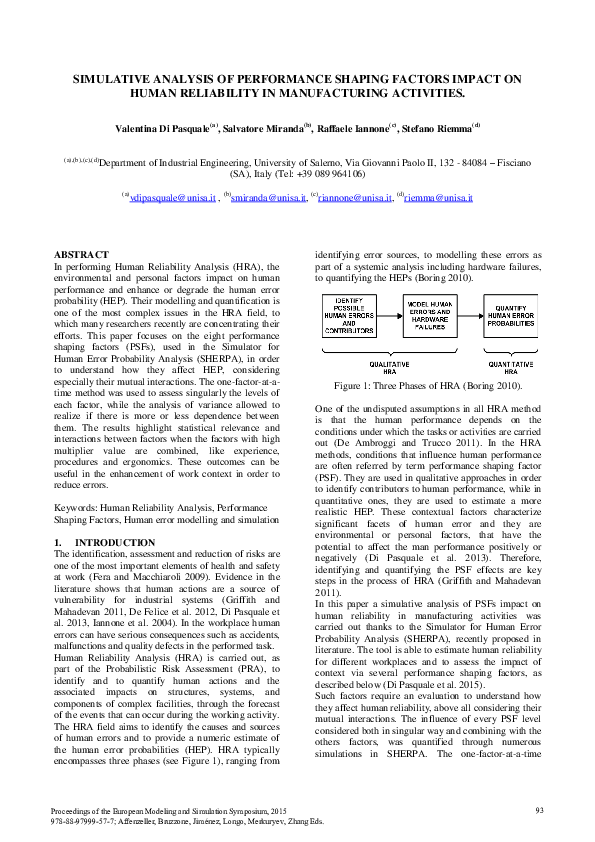 (PDF) Simulative analysis of performance shaping factors impact on human reliability in ...