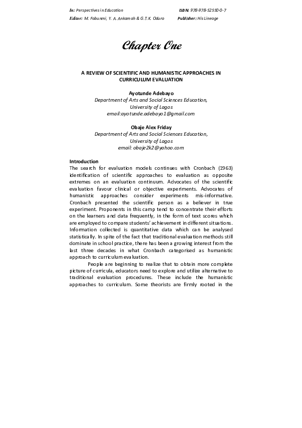 (PDF) A Review of Scientific and Humanistic Approaches in Curriculum ...