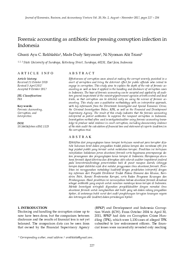 (PDF) Forensic Accounting as Antibiotic for Pressing Corruption ...