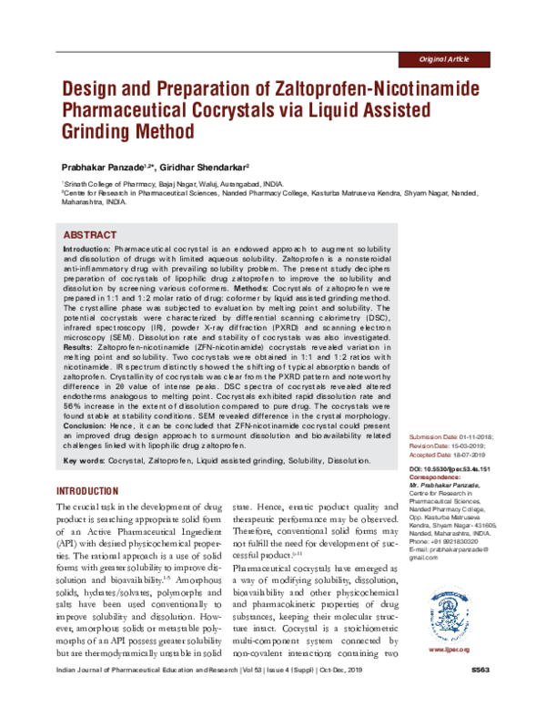 (PDF) Design and Preparation of Zaltoprofen-Nicotinamide Pharmaceutical ...