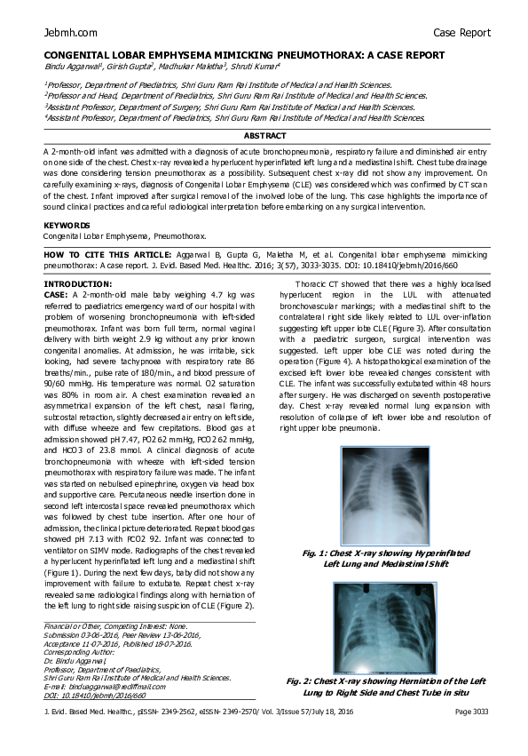 (PDF) Congenital Lobar Emphysema Mimicking Pneumothorax: A Case Report