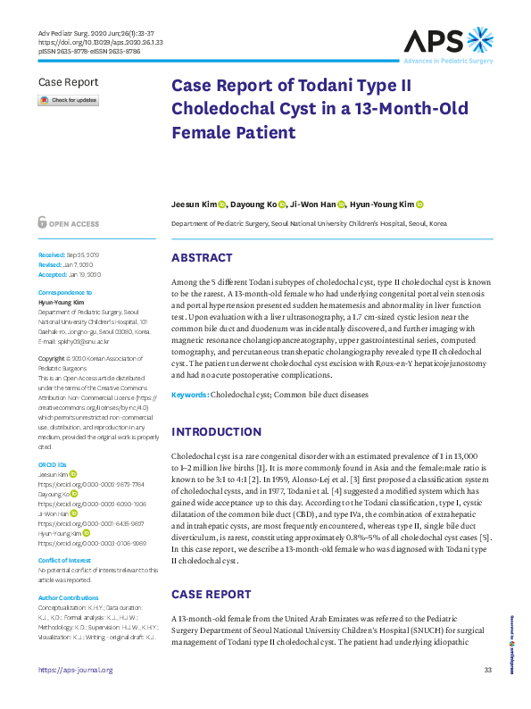 (PDF) Case Report of Todani Type II Choledochal Cyst in a 13-Month-Old ...